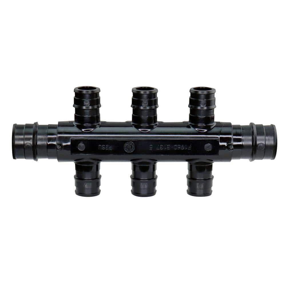 Apollo 3/4 in. x 1/2 in. PEX-A Barb Inlets x PEX-A Poly Alloy 6-Port Flow-Through Opposing Tee ...