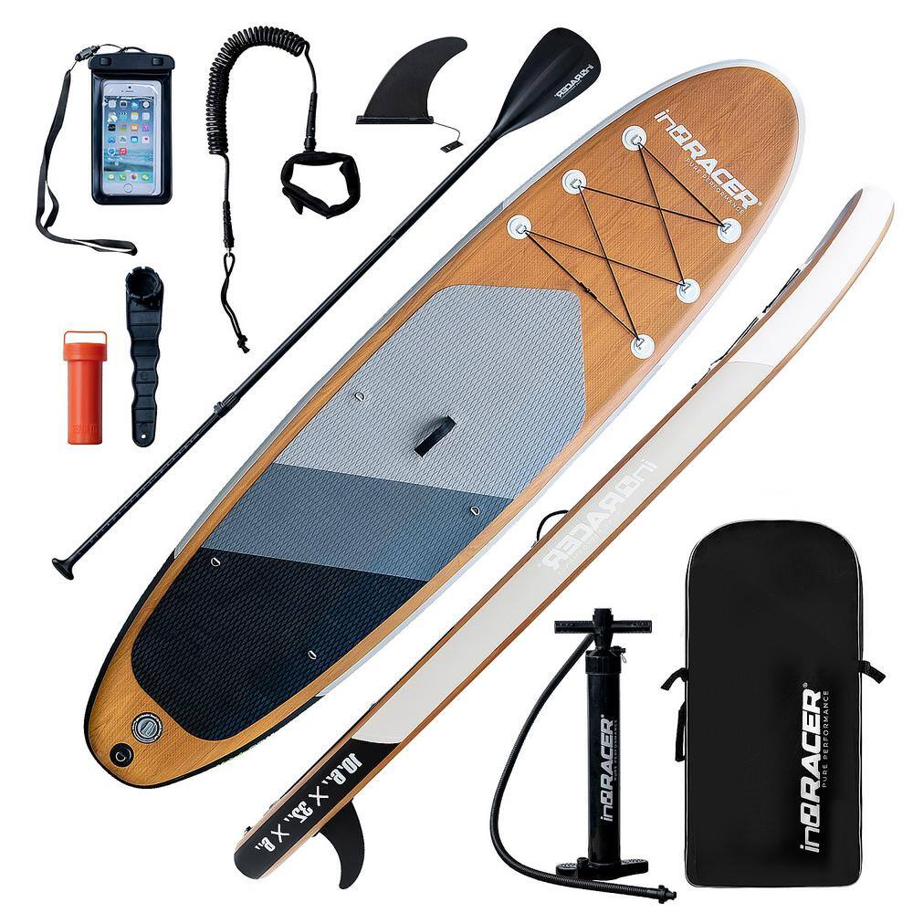 Huluwat 126 in. Wood Color PVC Inflatable Stand Up Paddle Board with ...