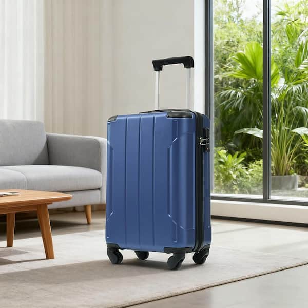 Merax 21.5 in. Blue ABS Hardside Luggage Double Spinner Suitcase with 3 ...