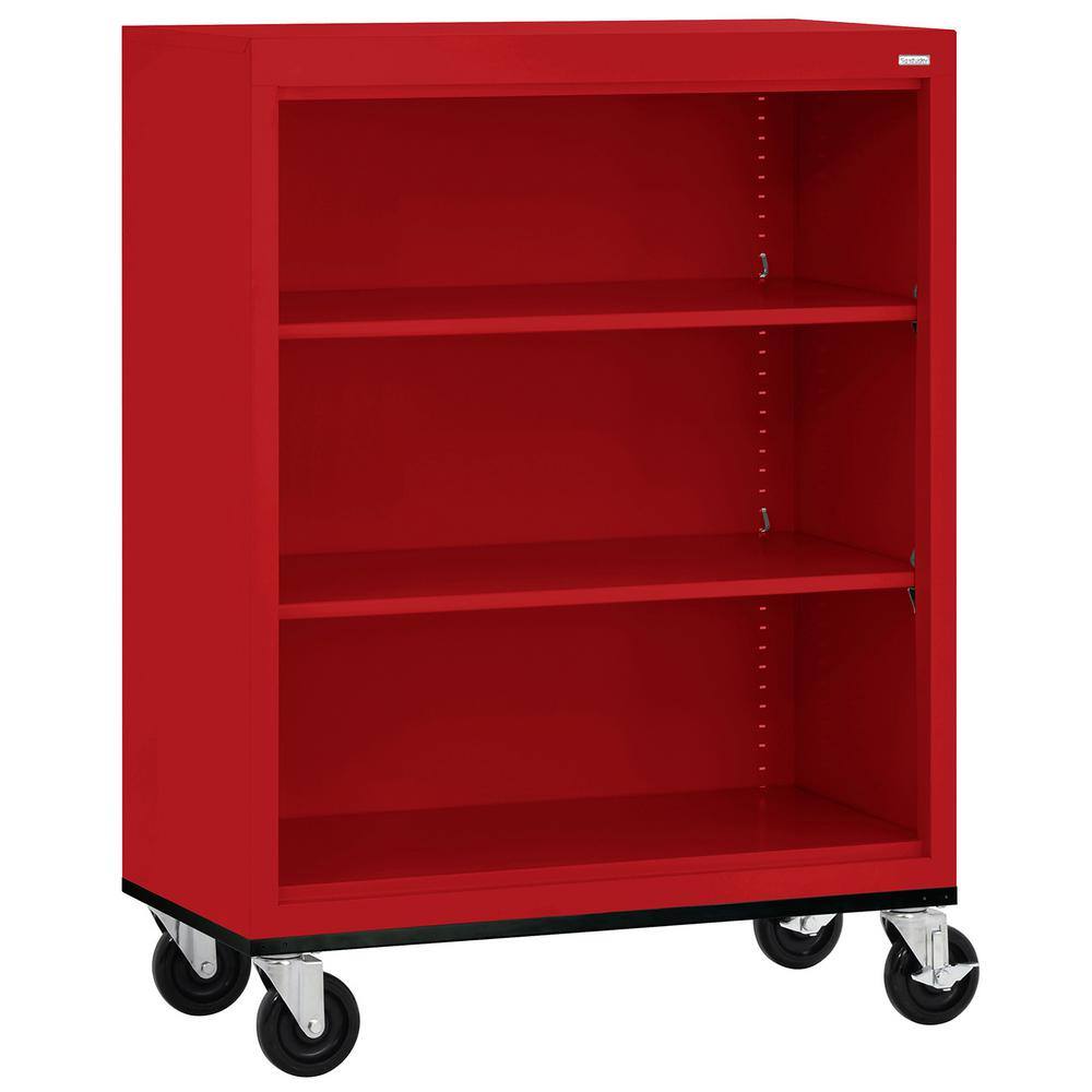 Sandusky Metal 3-Shelf Cart Bookcase with Adjustable Shelves in Red (42 ...