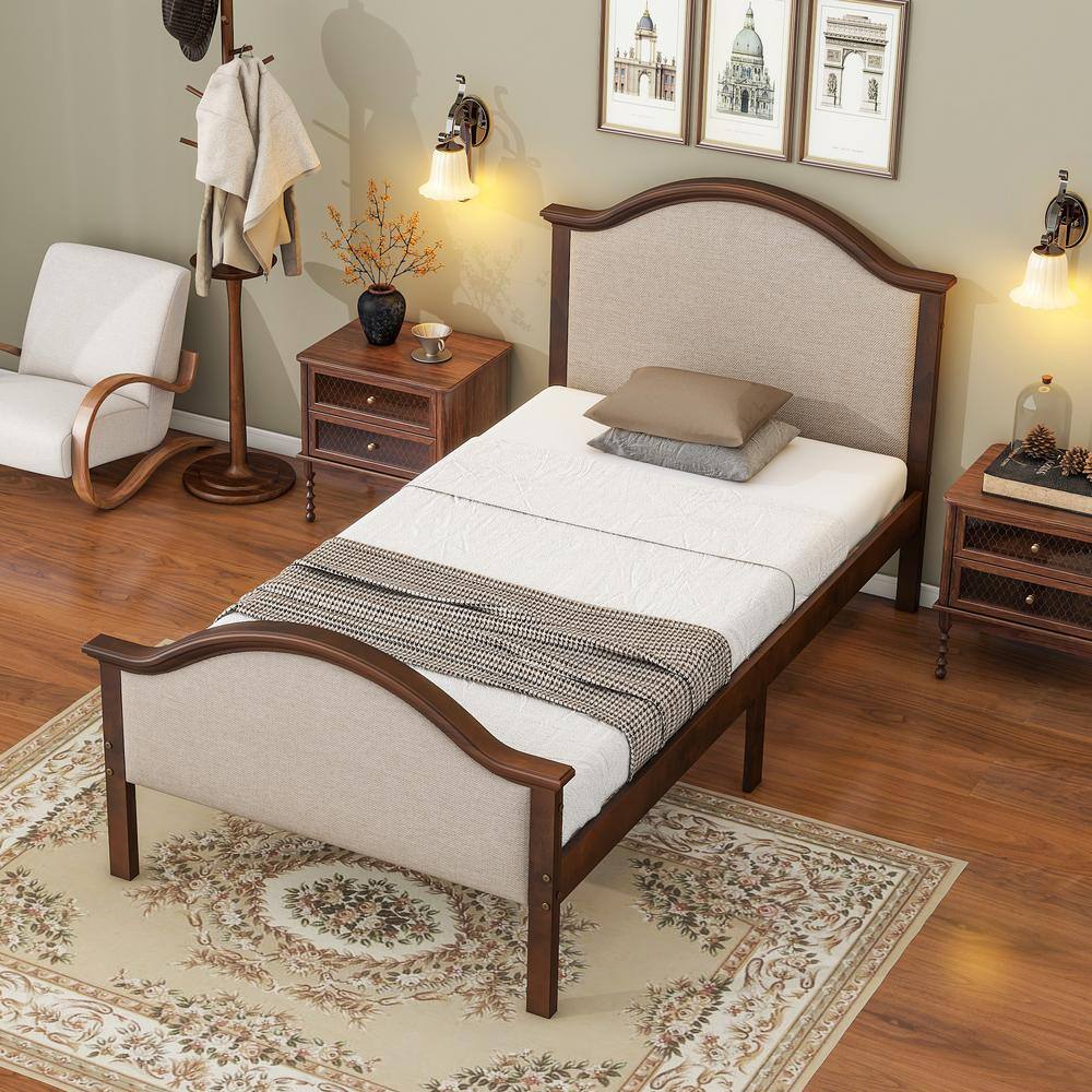 Harper & Bright Designs Walnut(Brown) Wood Frame Twin Size Platform Bed ...