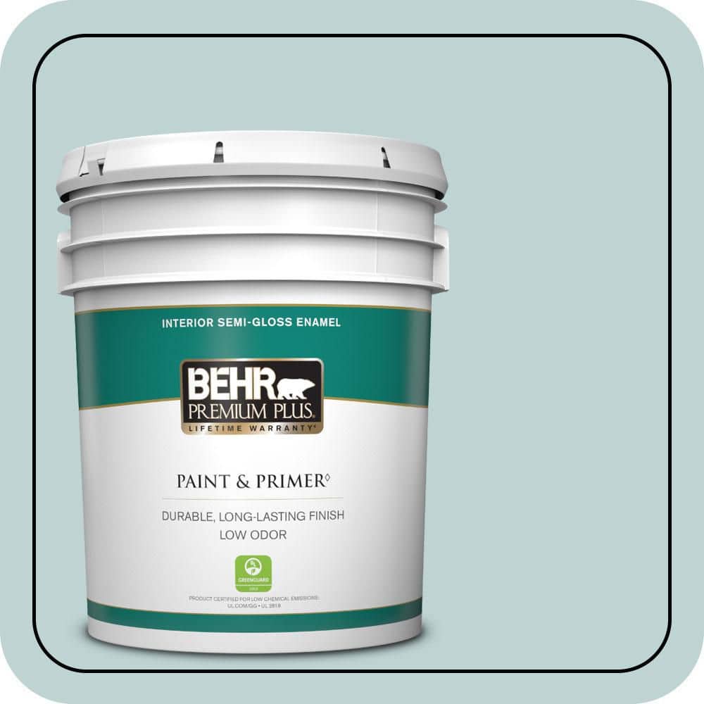 BEHR PREMIUM PLUS 5 gal. #500E-3 Rain Washed Semi-Gloss Enamel Low Odor ...