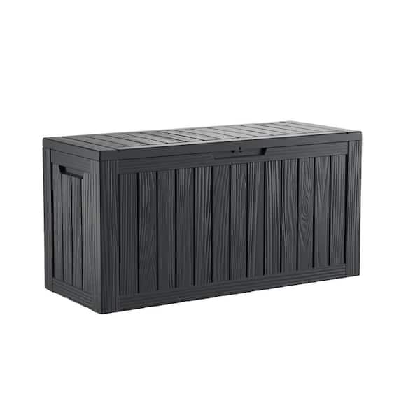 80 Gal. Black Outdoor Resin Waterproof Deck Box with Lockable Lid ...