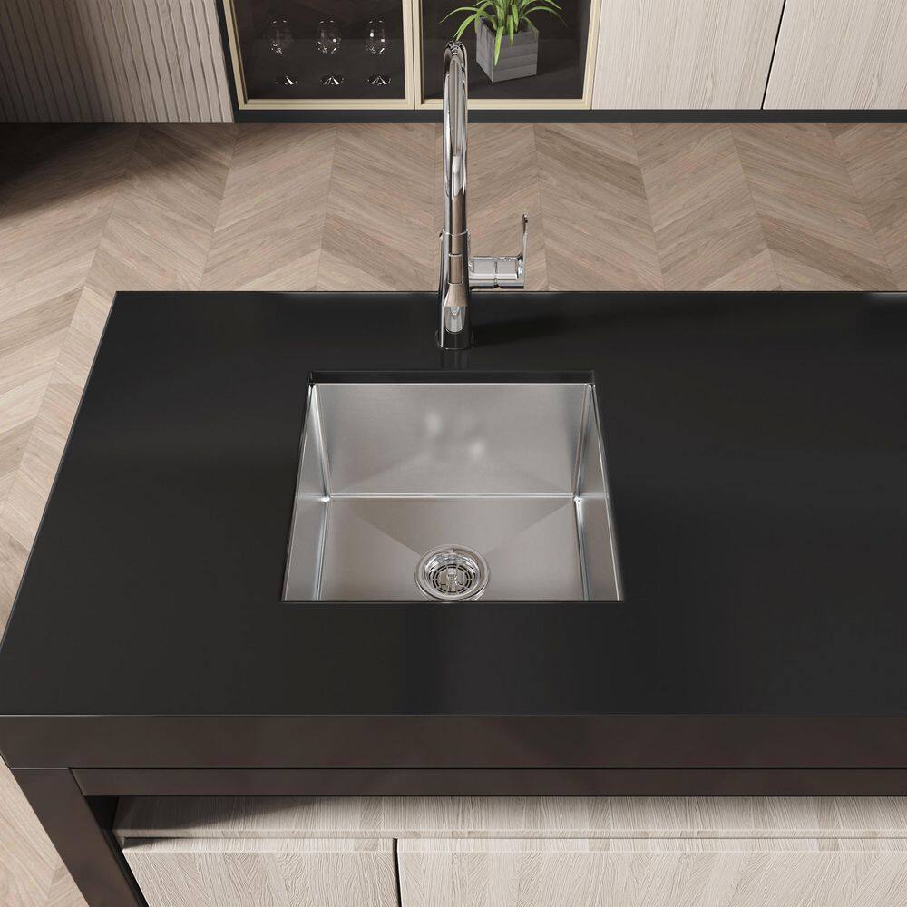 ANGELES HOME 18 in. L Silver Undermount Single Bowl 20G 304 Stainless ...
