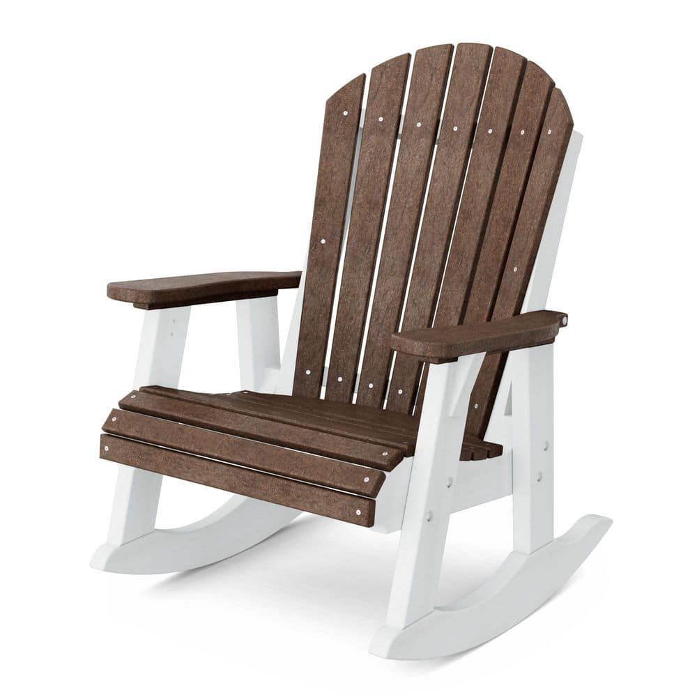 Wildridge Heritage Tudor Brown and White Plastic Adirondack Outdoor Rocking Chair LCC-115-TB-BW ...