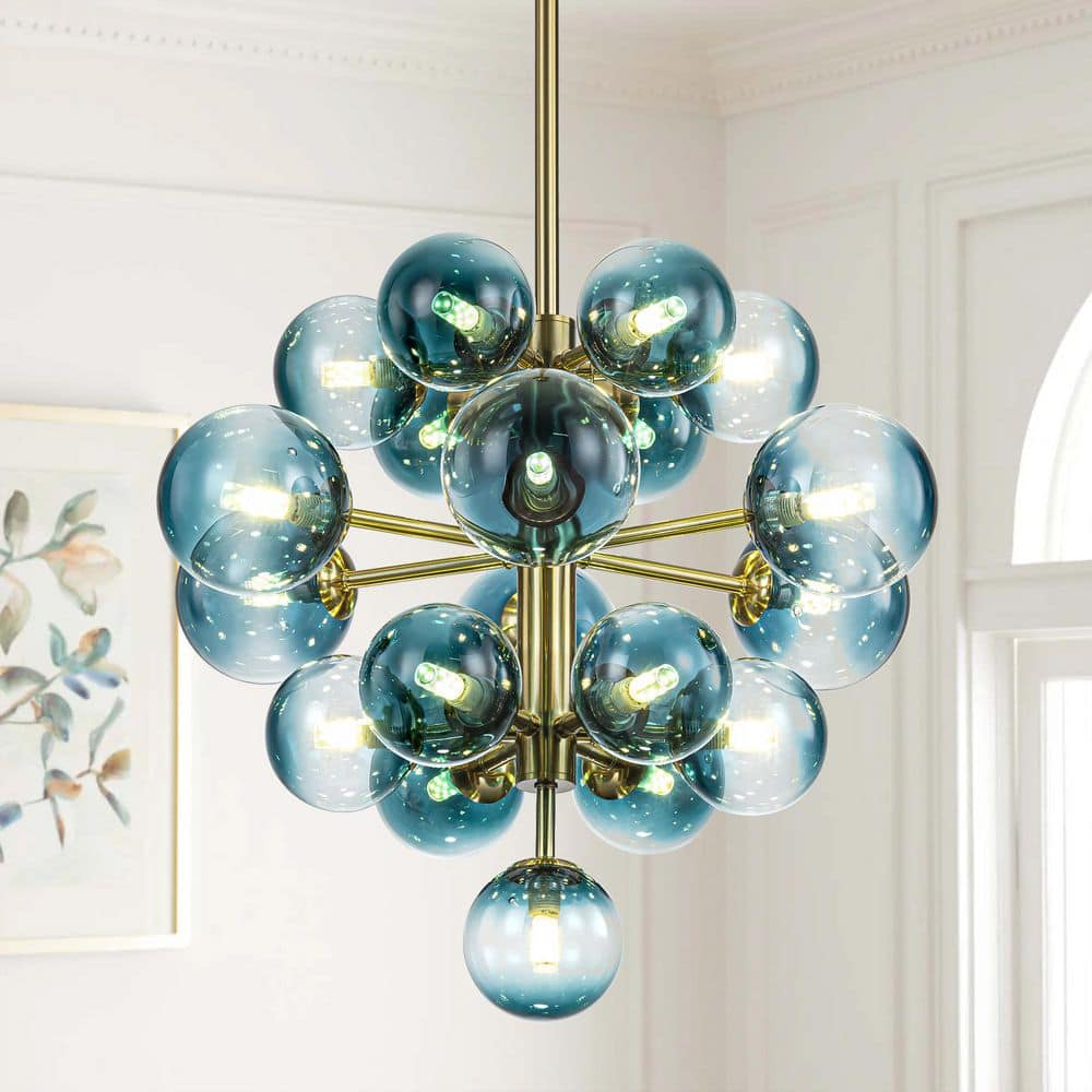 RRTYO Alverstone 19-Light Modern Glam Gold Tiered Cluster Gradient Blue ...