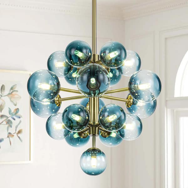 RRTYO Alverstone 19-Light Modern Glam Gold Tiered Cluster Gradient Blue ...
