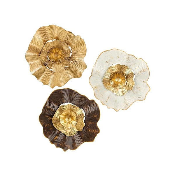 (Pack of 3) 12 in x 12 in Gold Metal Flower Plate with Modern Wall ...