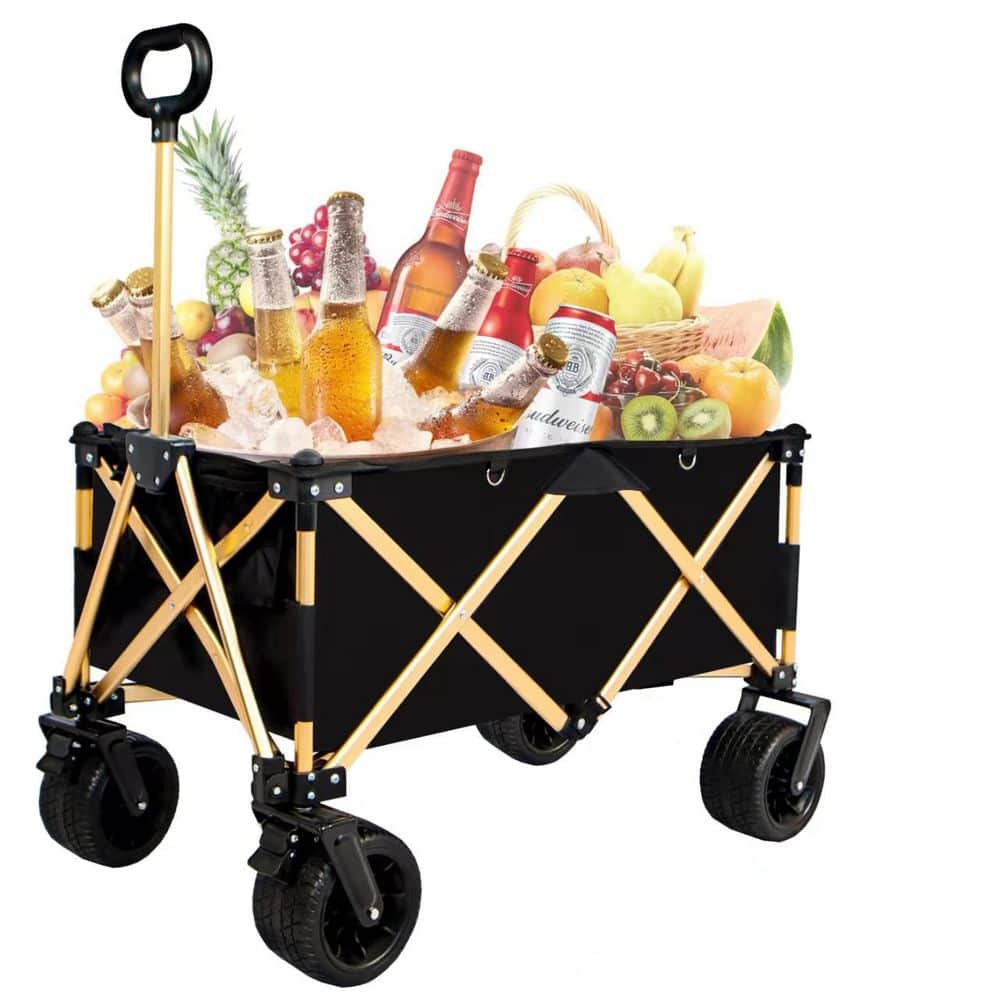 Aluminum Alloy Patio Serving Cart, Folding Wagon with Big Wheels ...
