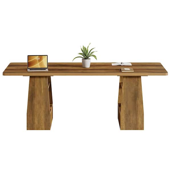 BYBLIGHT Capen 63 in. Rectangle Brown Wood Computer Desk Conference ...