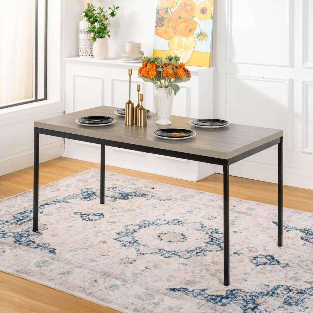 Homy Casa CAJON Modern Grey Wood Table Top 59 in. in 4-Legs Rectangle Dining Table, Seats-6 ...