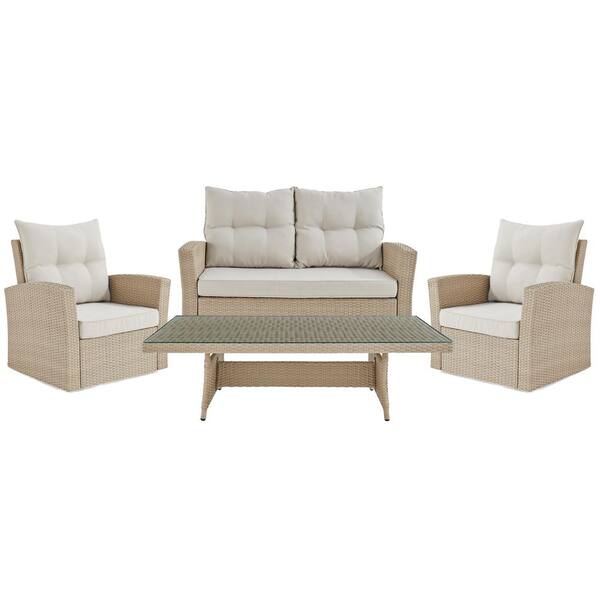 Alaterre Furniture Canaan Beige 4-Piece All-Weather Wicker Patio ...
