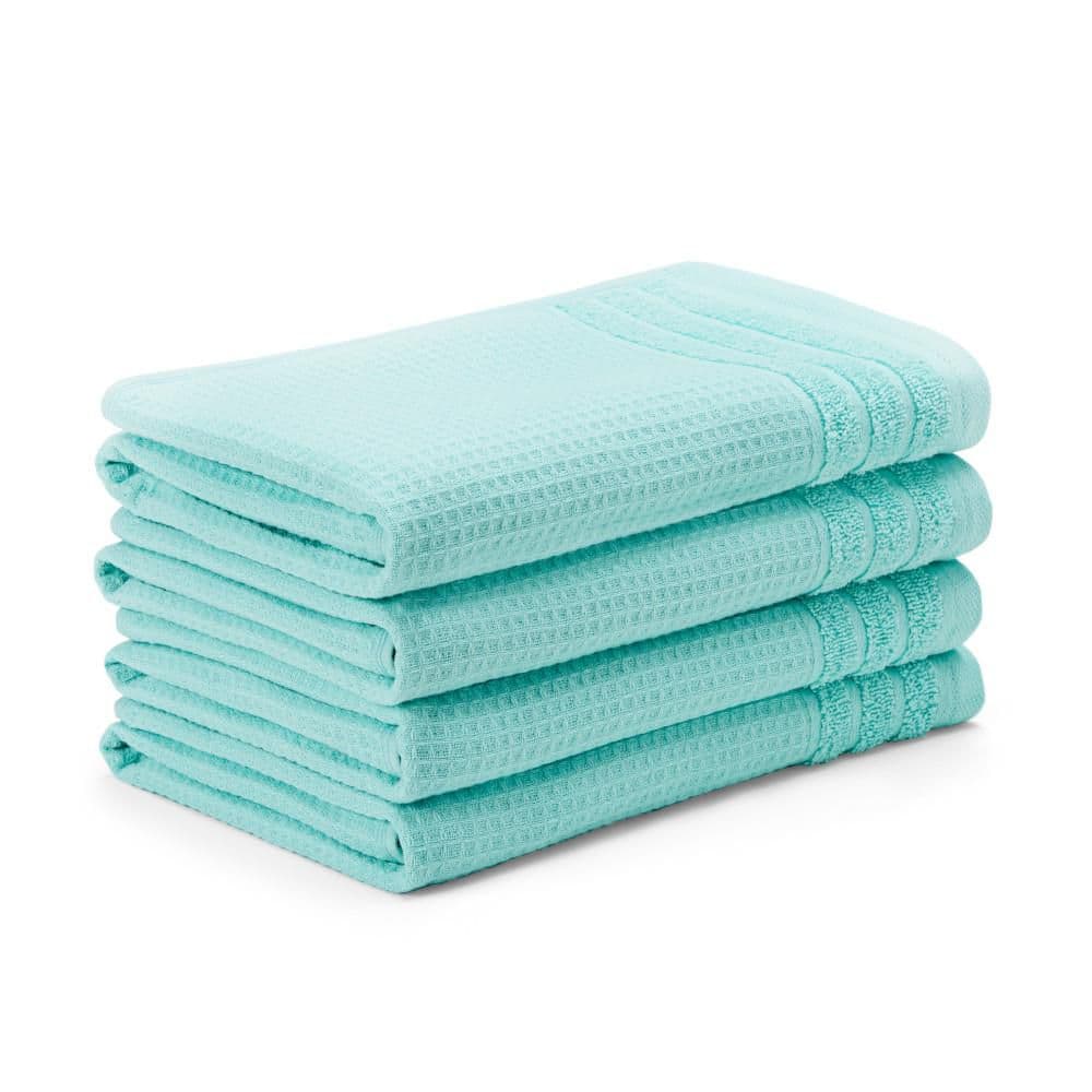 TOWN & COUNTRY LIVING Small Waffle Woven Terry Stripe 20 in. x 30 in. Mint Cotton Hand Towel Set ...