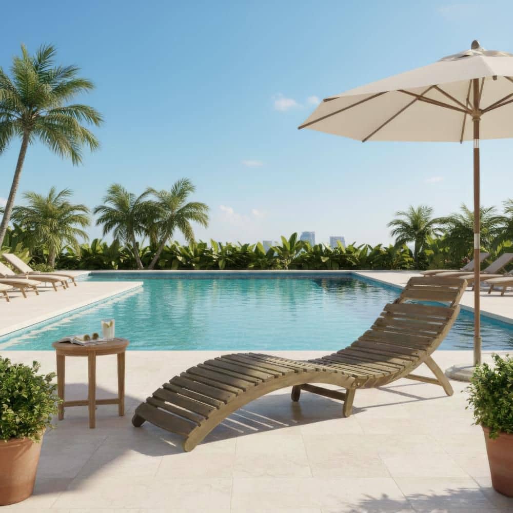 Benjara Hanie Slatted Gray Acacia Wood Outdoor Foldable Chaise Lounger ...