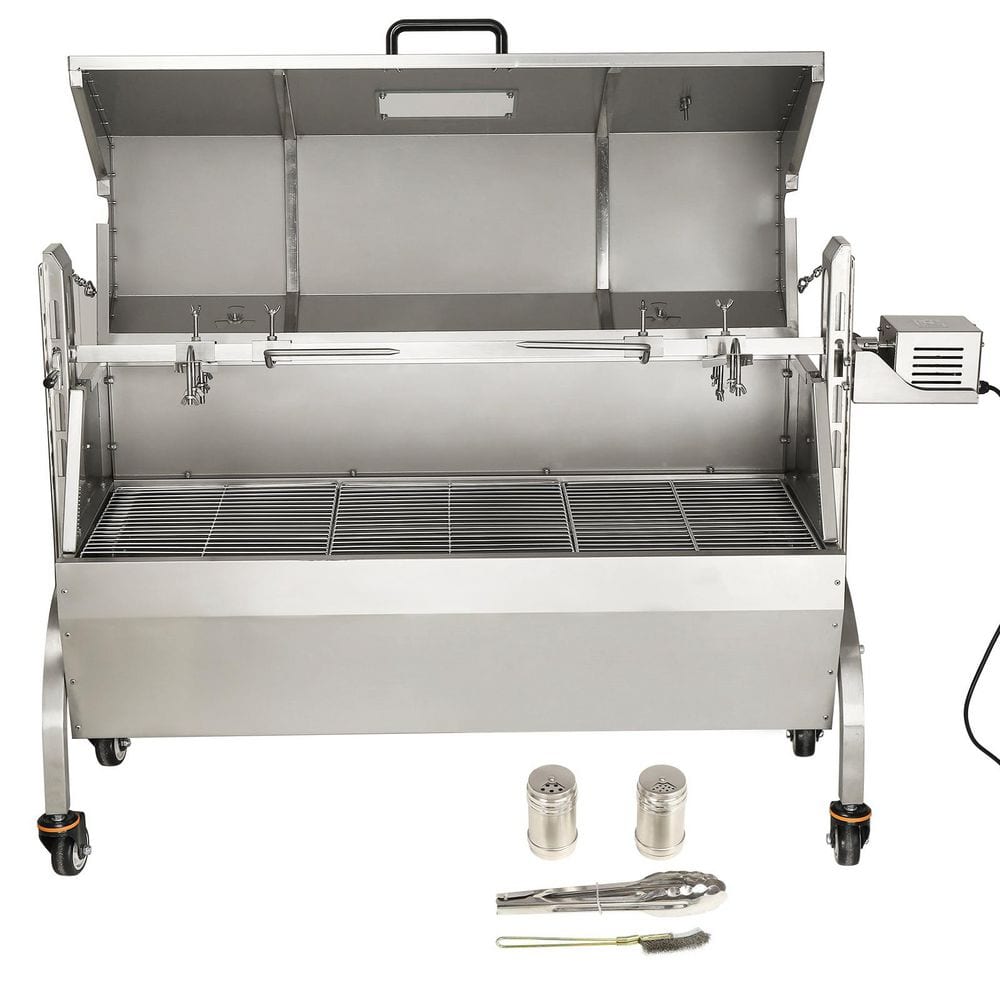 SKYSHALO 46 in. Stainless Steel Rotisserie Grill with Hooded Cover ...