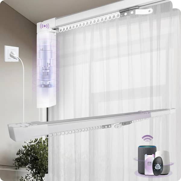 LTMATE 77 in. - 141 in. W Smart Curtain Track Retractable Motorized ...