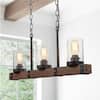 LNC Asben II 3-Light Linear Farmhouse Chandelier Black Rustic Wood ...