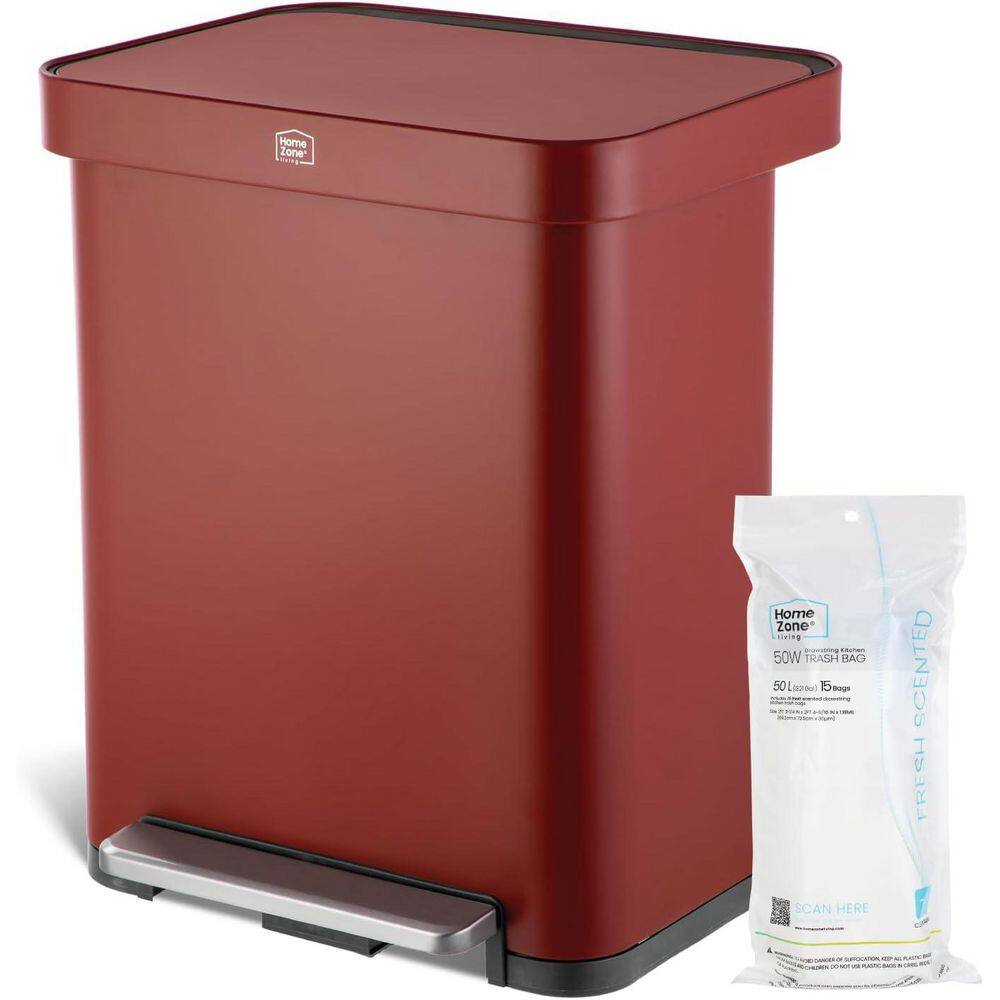 Home Zone Living 13 Gal. Red Stainless Steel Kitchen Trash Can with ...