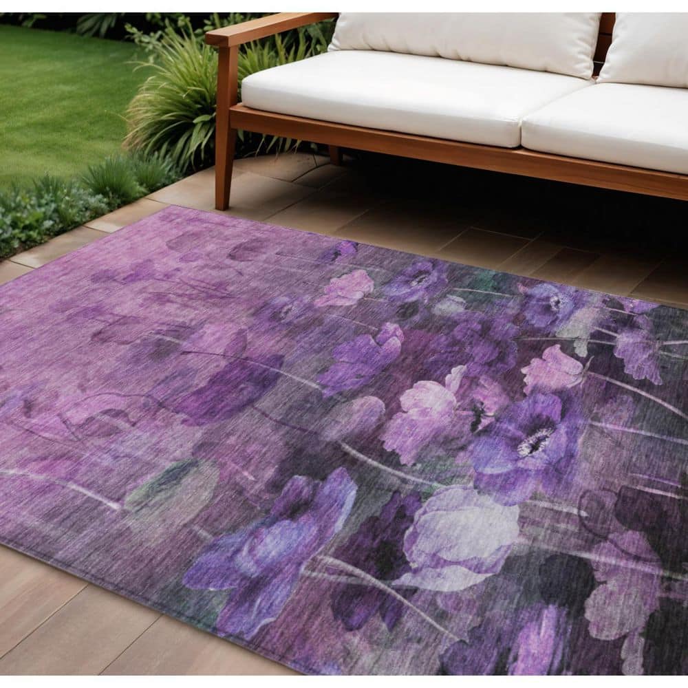 HomeRoots Purple, Eggplant, Lavender 10 ft. x 14 ft. Woven Floral ...