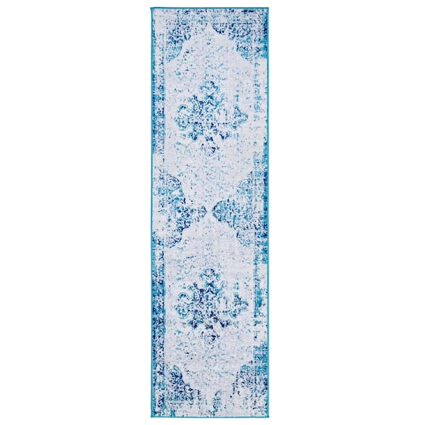 Elite Blue 2 ft. 3 in. x 18 ft. Bohemian Distressed Runner Rug ...