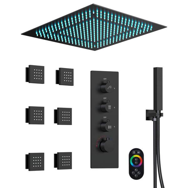 GRANDJOY RBG LED with Thermostatic Valve 7-Spray Ceiling Mount 20 in ...