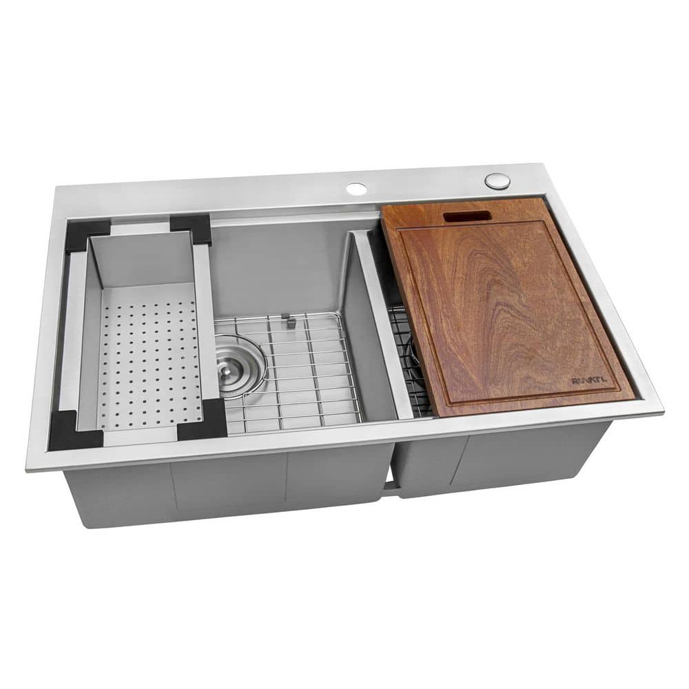 Ruvati Siena 33 in. Drop-in 60/40 Double Bowl 16-Gauge Stainless Steel ...