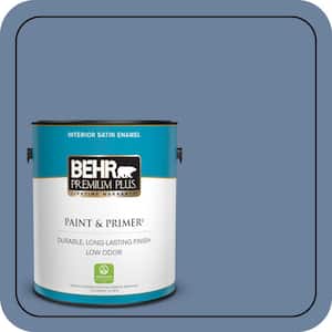 BEHR PREMIUM PLUS 8 oz. #S530-5 Brisk Blue Semi-Gloss Interior/Exterior ...