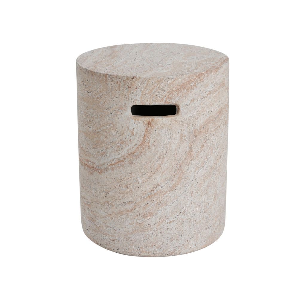 Outdoor Lightweight Concrete Side Table With Side Handles, Travertine ...