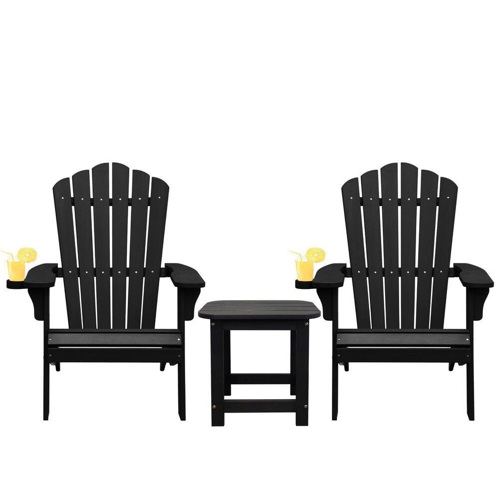 Trustmade 3-Pieces Outdoor Black Polystyrene Adirondack Chair with Side ...