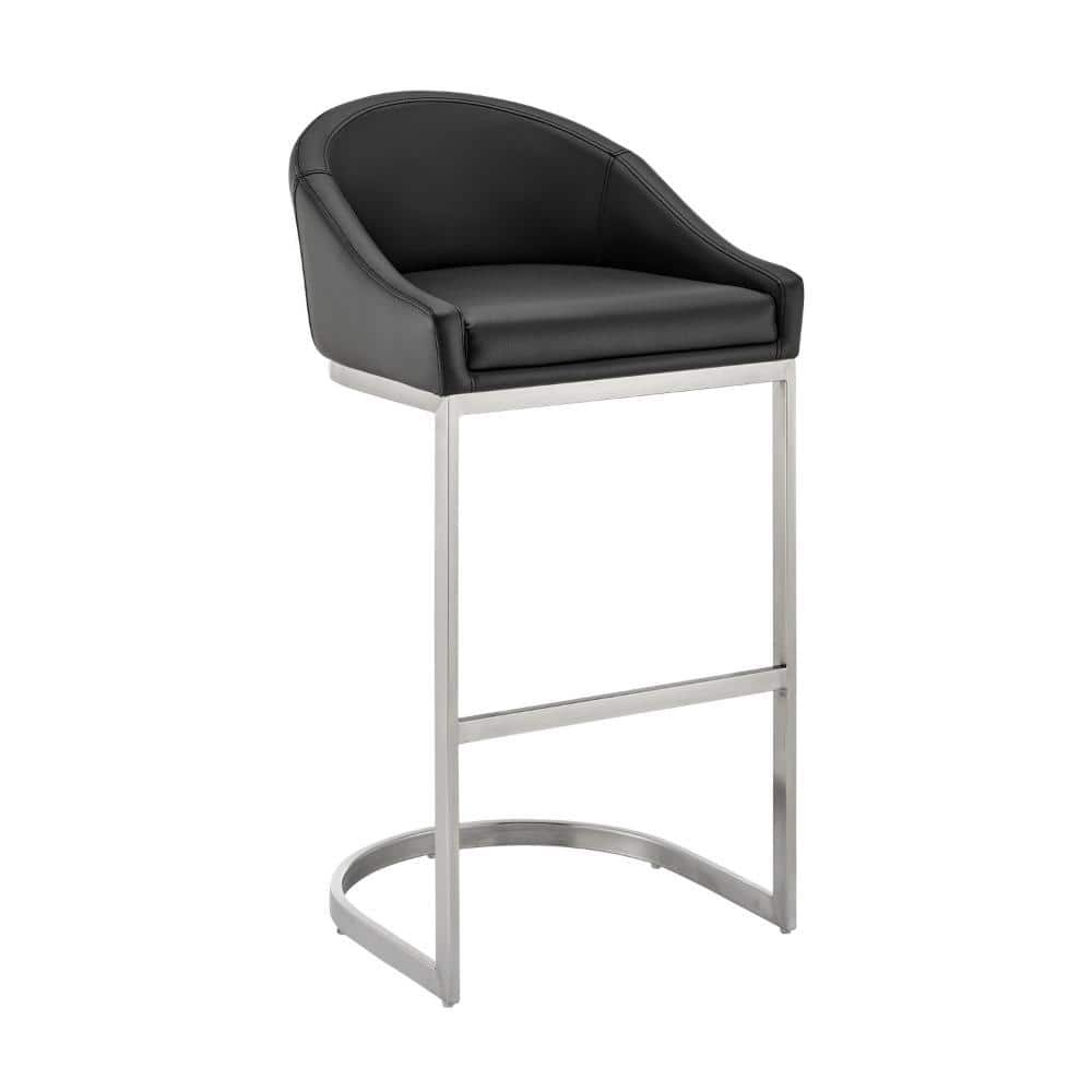 Benjara 29 in. Black and Chrome Low Back Metal Frame Counter Stool with ...