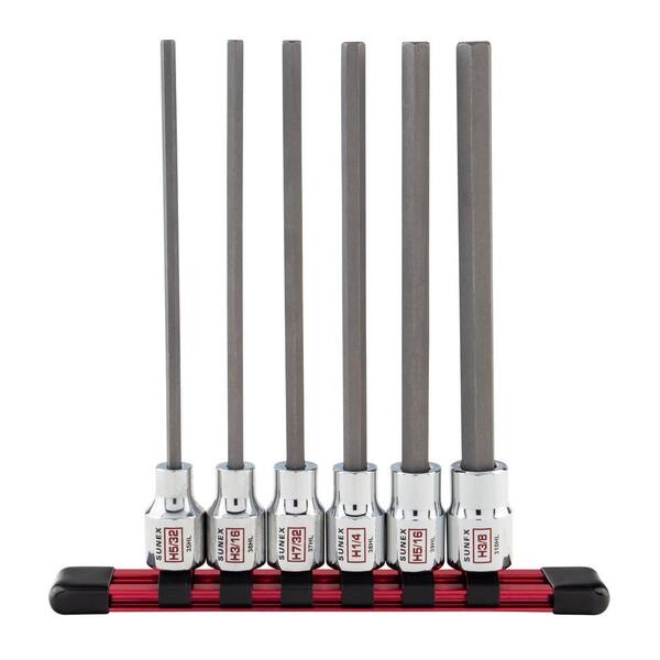 SUNEX TOOLS 3/8 in. Drive SAE Chrome Long Hex Bit Socket Set with Rail ...