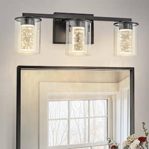 YANSUN 17 in. 3-Light Integrated LED Black Bathroom Vanity Light with ...