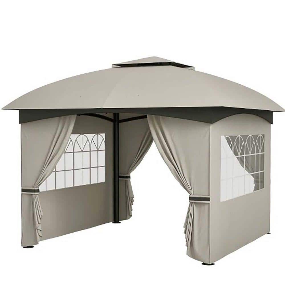 Tenleaf 11 ft. x 11 ft. Light Gray Outdoor Double Roof Gazebo with ...