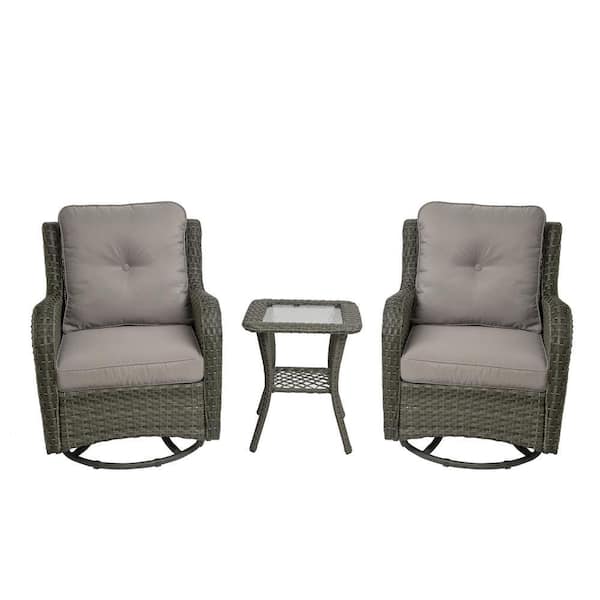 Uixe Patio Swivel Wicker Outdoor Rocking Chairs 2-Pieces and Side Table ...