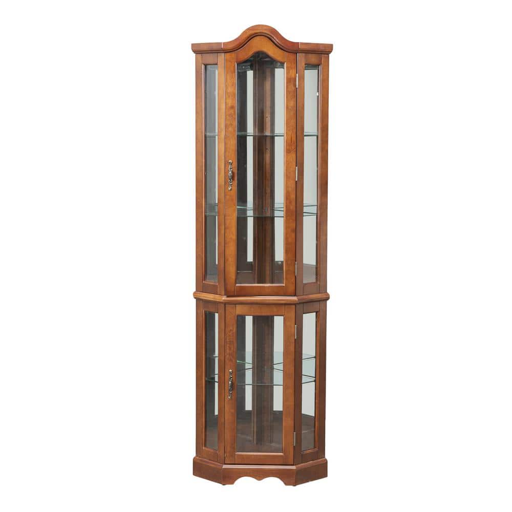GOOD & GRACIOUS Floor Standing Medium Wood Corner China Cabinet with 5 ...