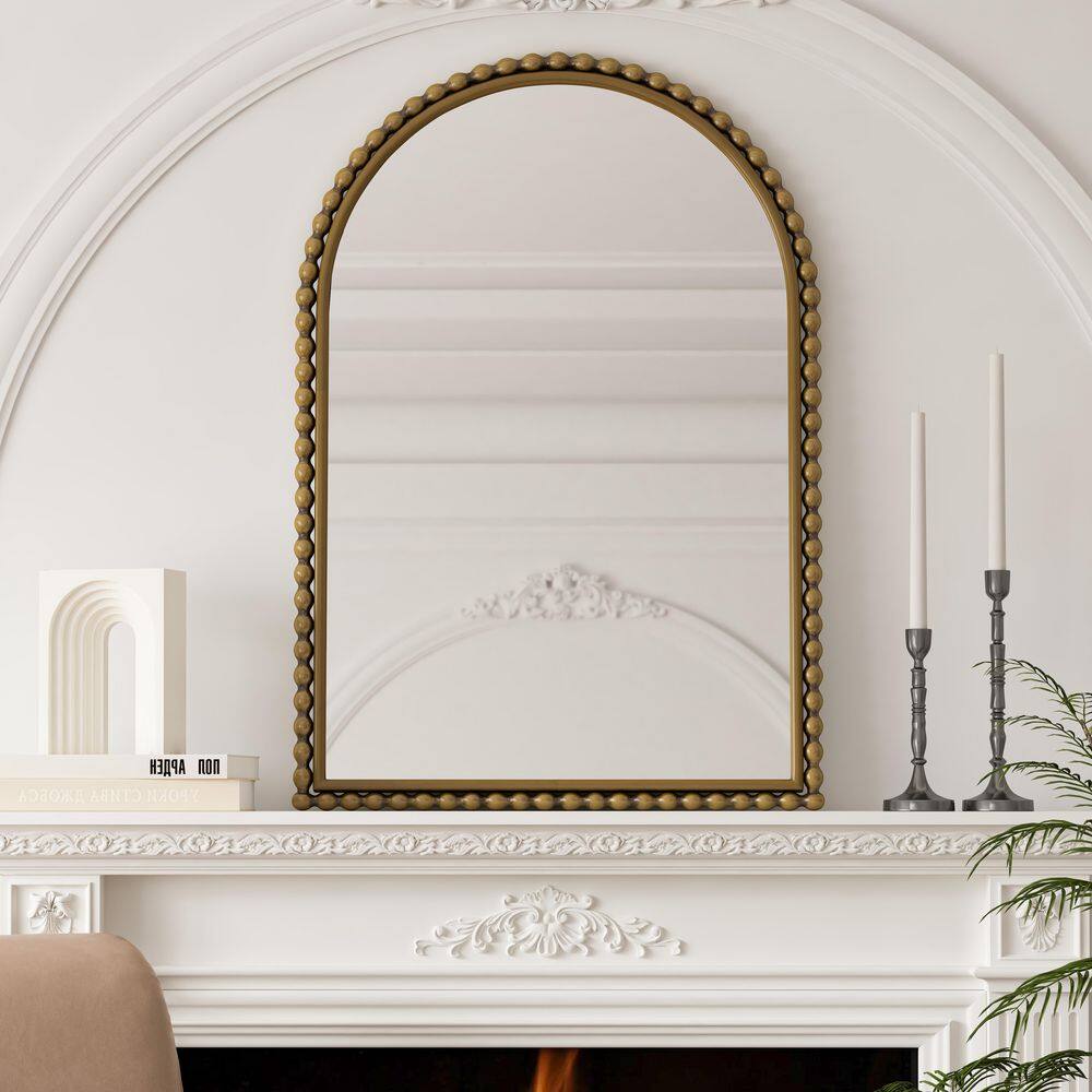 Gold 24 in. W x 35 in. H Classic Arched Metal and MDF Framed Mirror ...