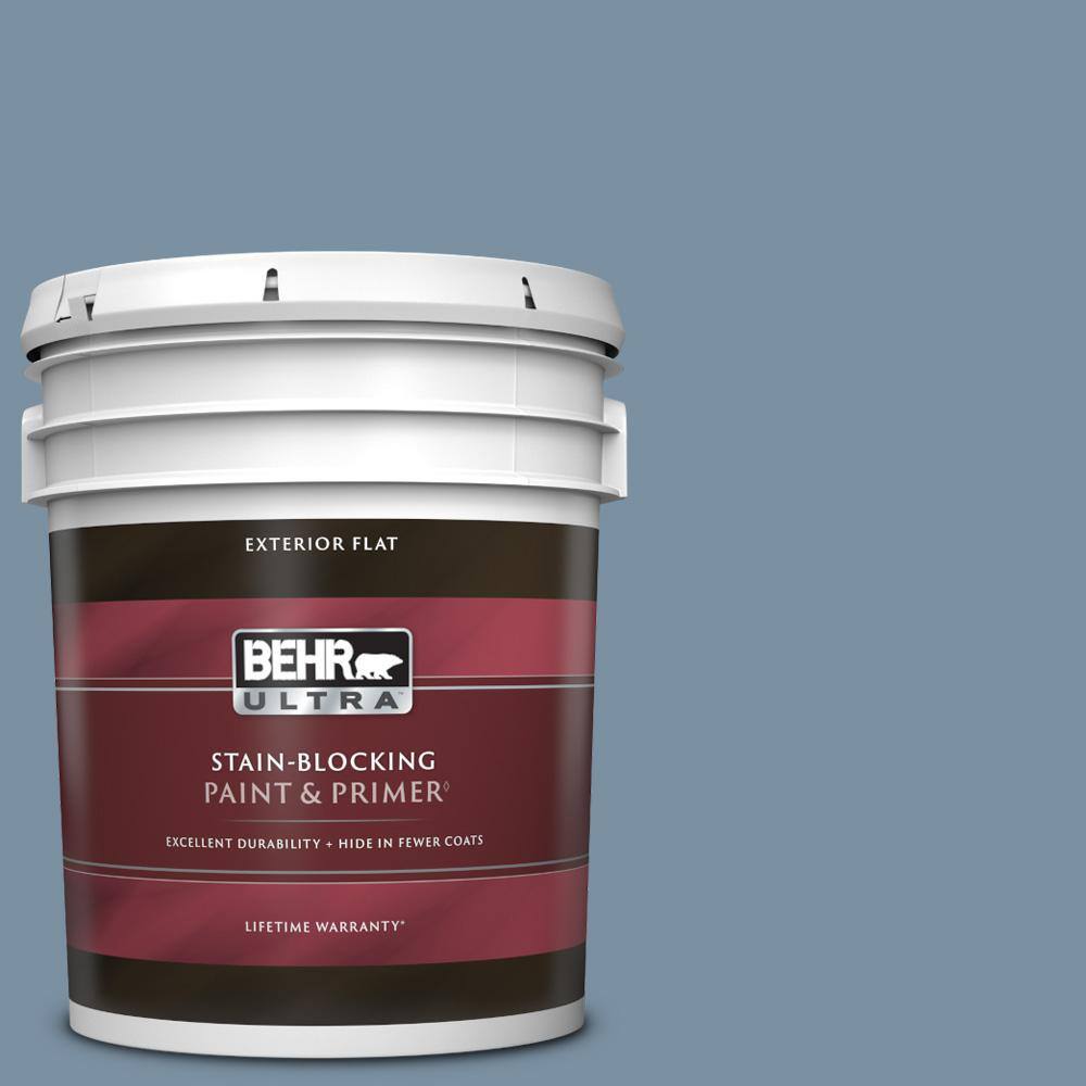 BEHR ULTRA 5 gal. #S510-4 Jean Jacket Blue Flat Exterior Paint & Primer ...