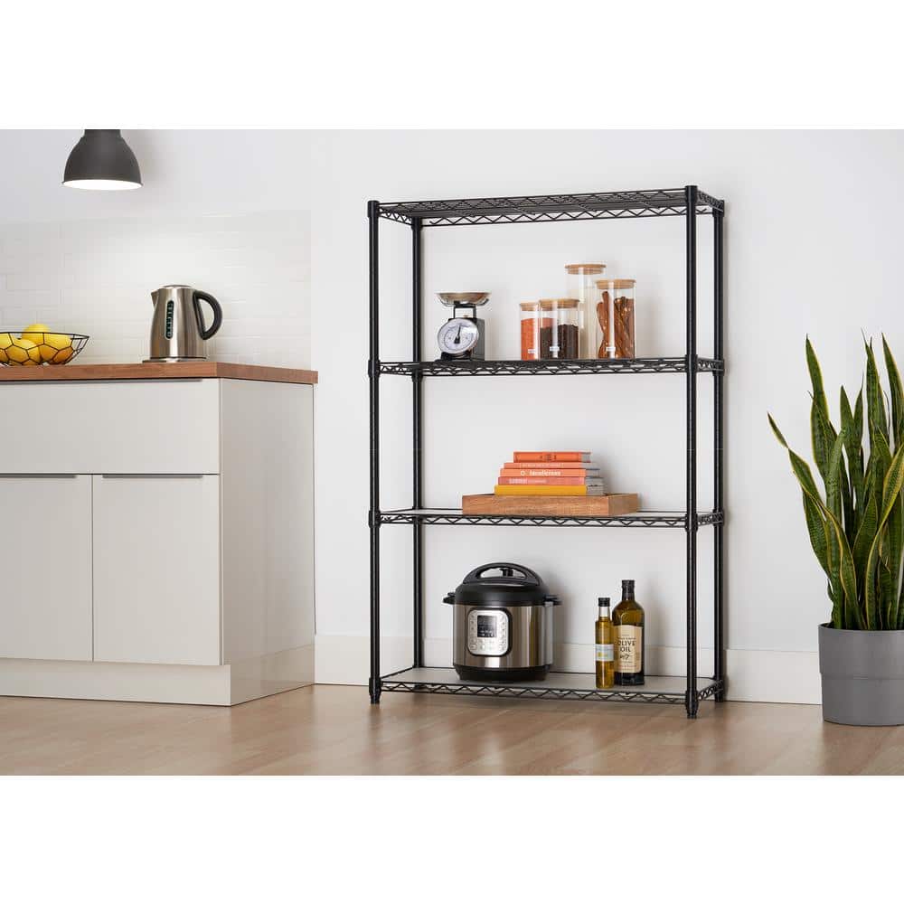TRINITY Black 4-Tier Steel Wire Shelving Unit (36 in. W x 54 in. H x 14 ...