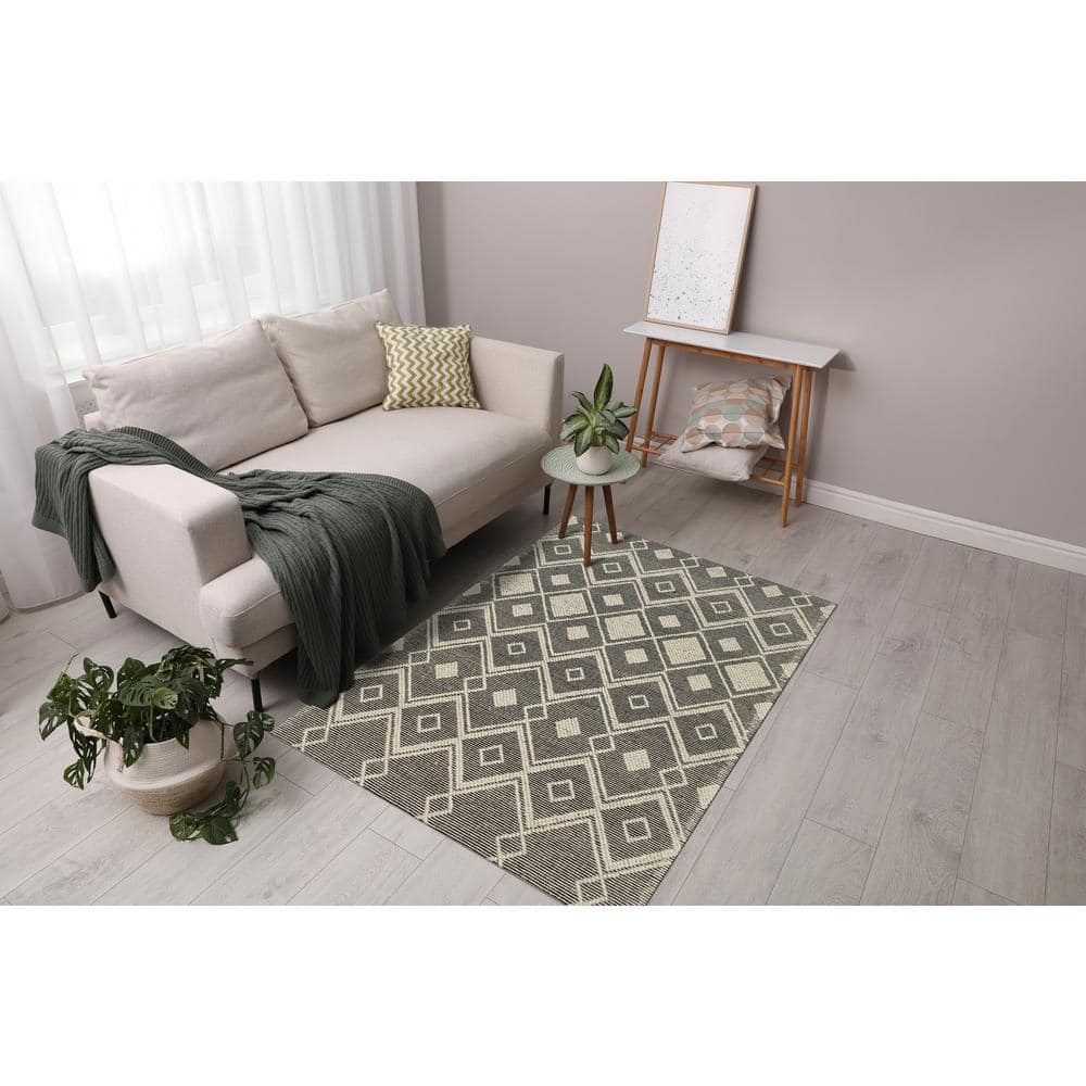 EORC Black 5 ft. x 8 ft. Handwoven Wool Durrie Killim Area Rug FW6BK5X8 ...