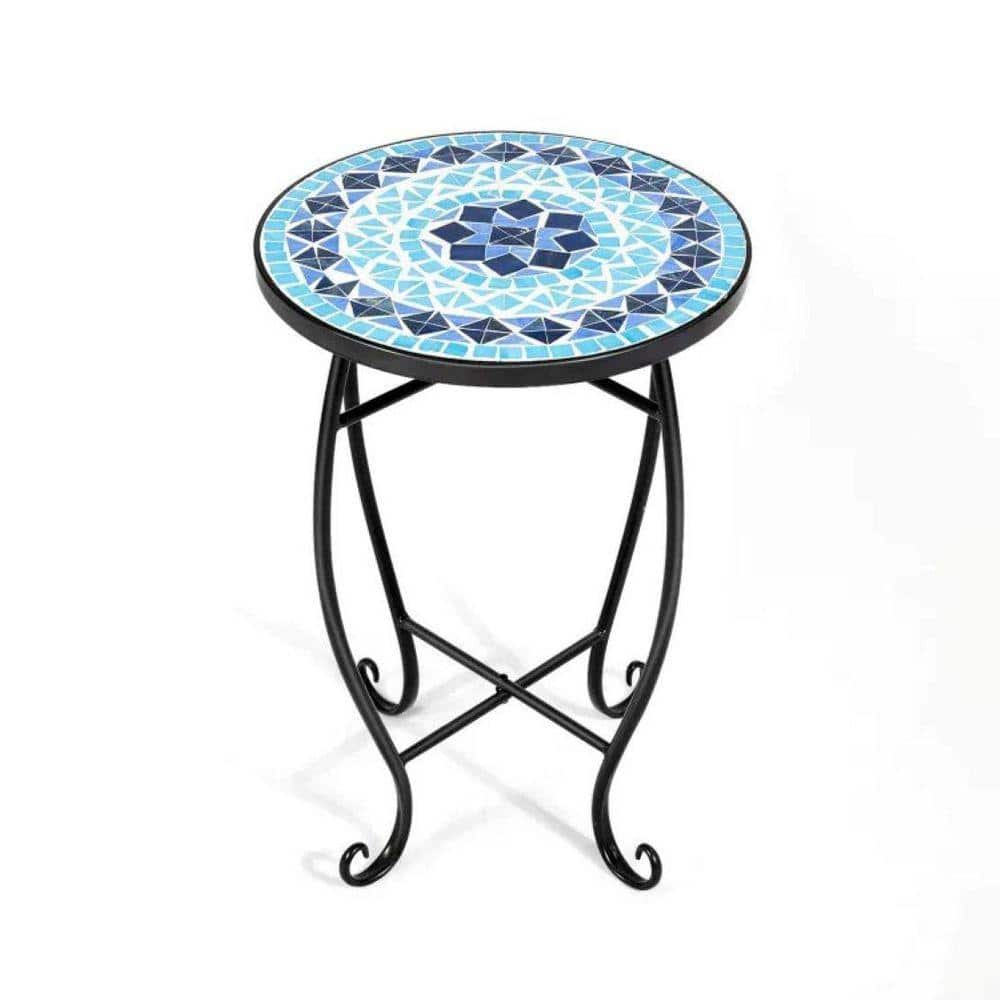 ESILOO 14 in. Round Side Table and Plant Stand-Indoor/Outdoor Patio ...
