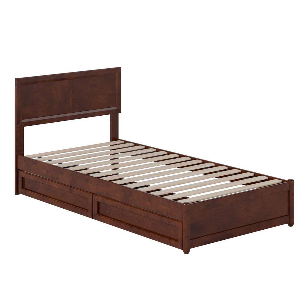 AFI Lylah Walnut Brown Solid Wood Frame Twin XL Platform Bed with Panel ...