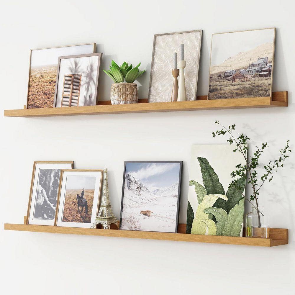 Reviews for 48 in. W x 5 in. D Natural Oak Wood Decorative Wall Shelf ...