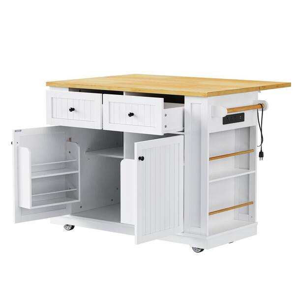 Harper & Bright Designs White Kitchen Cart with Drop-Leaf, Door ...