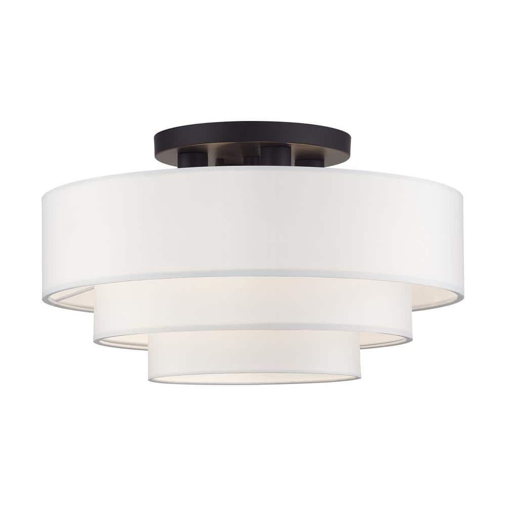 Livex Lighting Manorwood 4-Light Bronze Semi Flush Mount with Off-White ...