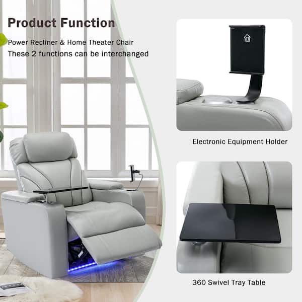 Power recliner with tray table store