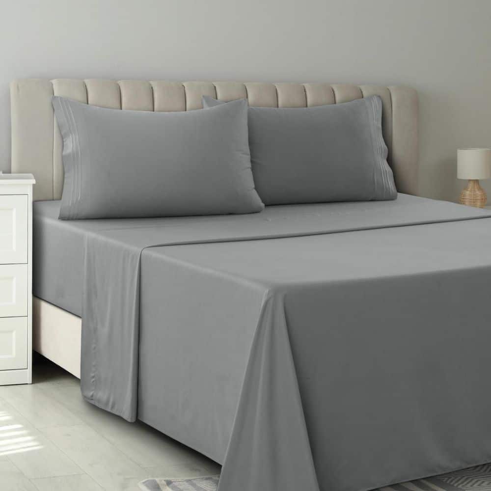 LDC LUX DECOR COLLECTION 4-Piece Dark Gray Solid Color Microfiber ...