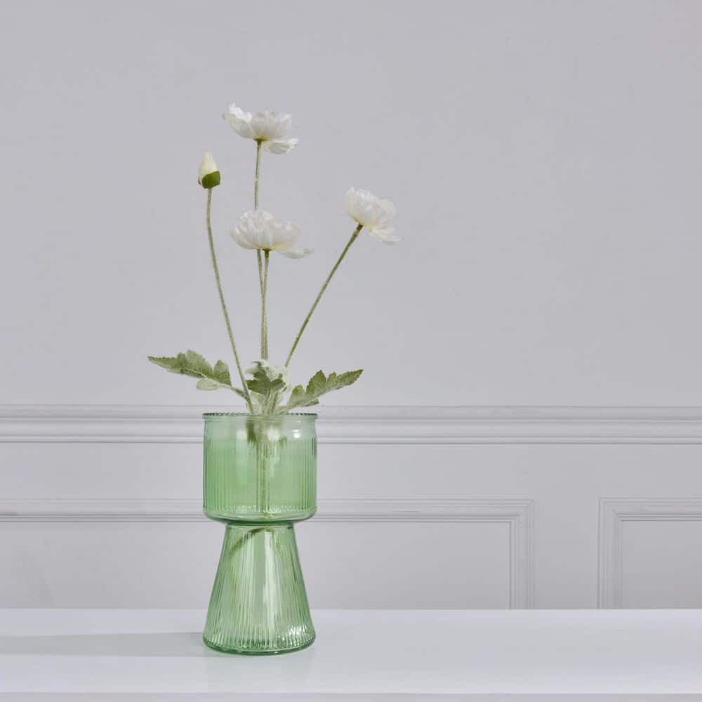 VECELO Ribbed Glass Vase with Pedestal Base-Small Bud Vase for Flowers ...