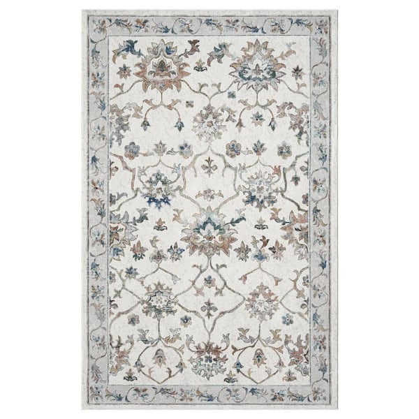 Gracie Jacobean Ivory/Multi 8 ft. x 10 ft. Bordered Traditional Indoor ...