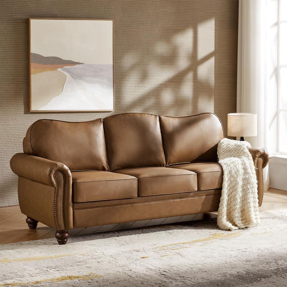 JAYDEN CREATION Pablo 81 in. Rolled Arm Faux Leather Rectangle ...