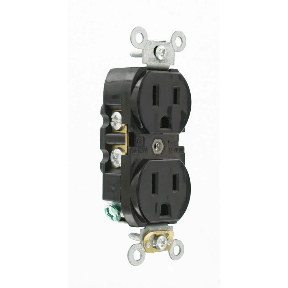 Leviton 15 Amp 125 V Industrial Grade Duplex Outlet/Receptacle, Black ...